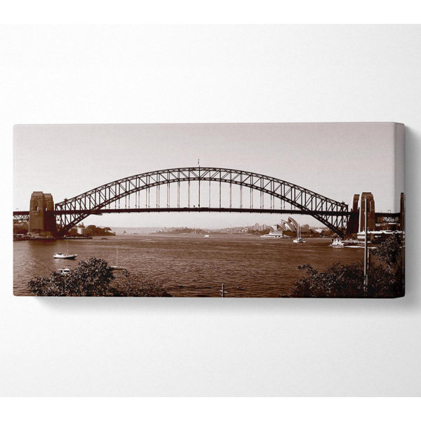 Ebern Designs Sydney Harbour Bridge Retro Sepia Wrapped Canvas Art